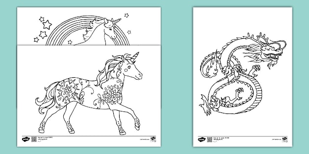 dragons and unicorns coloring pages