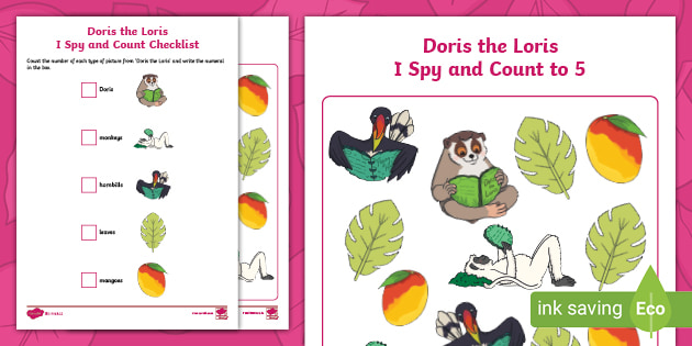 👉 Doris the Loris I Spy and Count Activity to 5