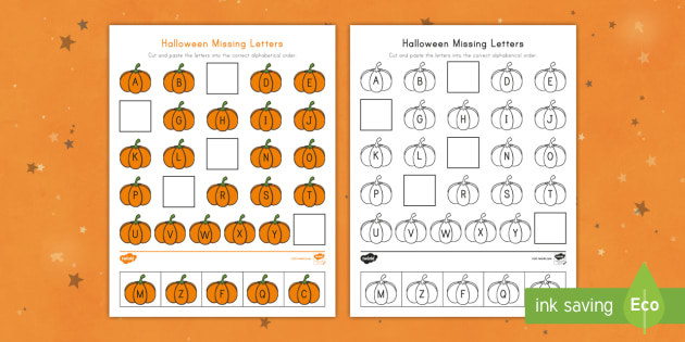 Halloween Missing Letters Cut and Paste Activity