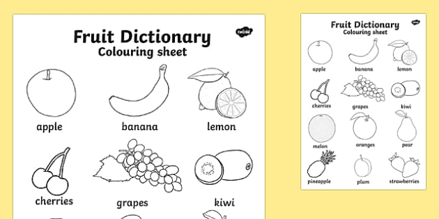 Fruit Dictionary Coloring Sheet (teacher made)