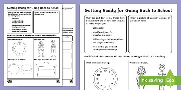 Getting Ready for School After Lockdown KS1 Activity