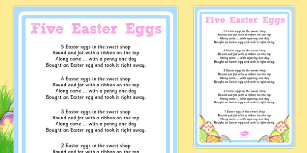 Five Easter Eggs Counting Song Sheet - counting, song, sheet