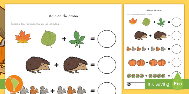 Ficha de actividad: Adición de otoño (teacher made)
