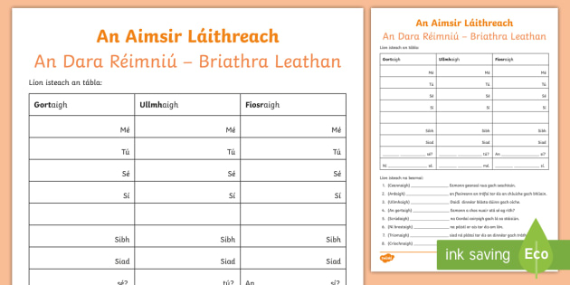 The Present Tense (An Aimsir Láithreach - An Dara Réimniú - Briathra