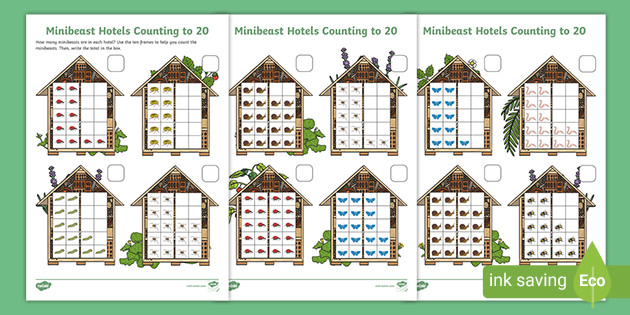 👉 Minibeast Hotels Counting to 20 Worksheets