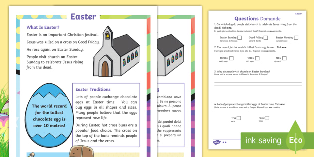 Easter Differentiated Reading Comprehension Activity English/Italian