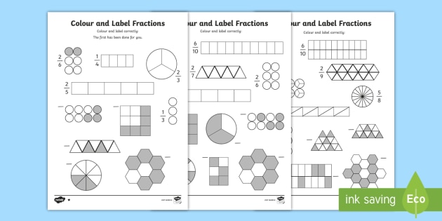 Colour and Label Fractions Worksheet