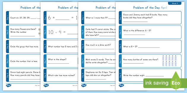 KIndergarten Math Problem of the Day - April Activities