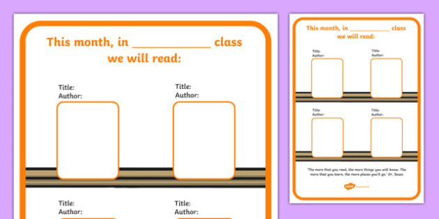 Editable This Month We Will Read Poster (teacher made)