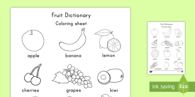 Fruit Dictionary Coloring Page (teacher made)