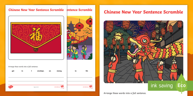 Chinese New Year Sentence Scramble Activity Worksheets