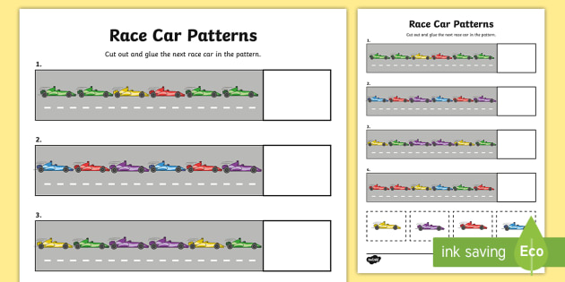 Race Car Patterns Worksheet / Worksheet (teacher made)
