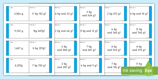 Weight Loop Cards: kg and g Conversion Practice