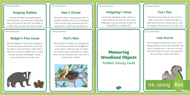 Measuring Woodland Objects Problem Solving Question Cards