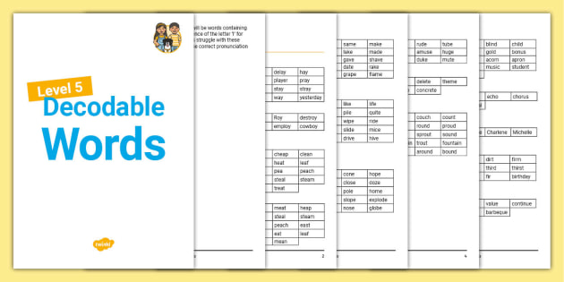 Level 5 Decodable Word Booklet (teacher made)