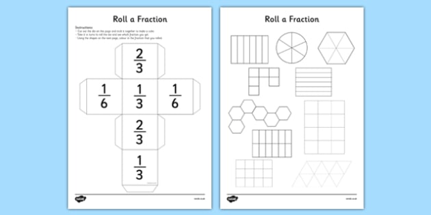 Roll a Fraction: Third, Two Thirds, Sixth (teacher made)