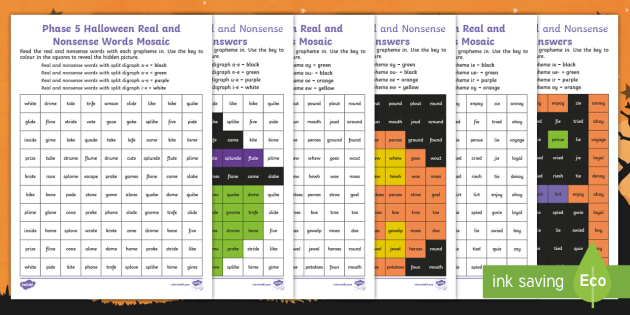 Halloween Phase 5 Phonics Mosaic Activity Pack - 31st October, Decode, Read