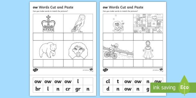 'ow' Cut and Stick Worksheet (teacher made)