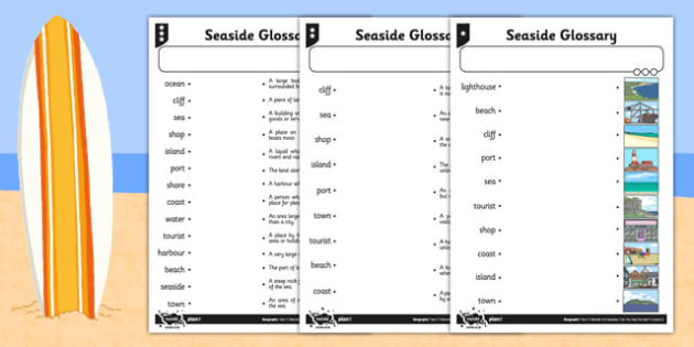 Seaside Glossary Differentiated Worksheet / Worksheets, worksheet