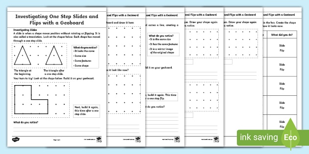 Investigating One Step Slides and Flips Year 2 Worksheets