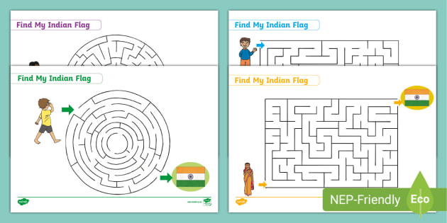 FREE! - Find My Indian Flag Differentiated Maze Worksheet Pack