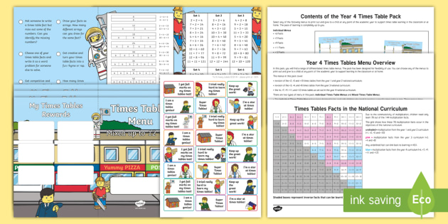Year 4 Building Brick Themed Times Tables Menu Pack