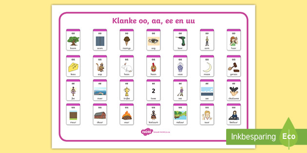 Klanke oo, aa, ee en uu Woordmat (teacher made)