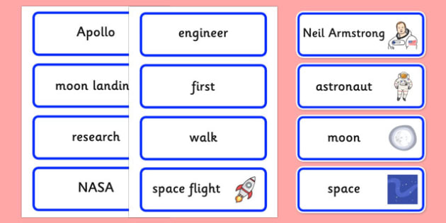 Neil Armstrong Word Cards - neil armstrong, word cards, themed