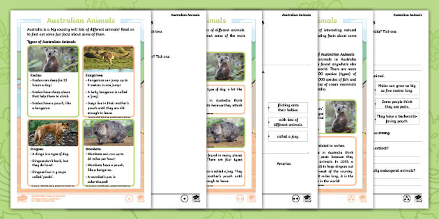Part of the Party Australian Animals Differentiated Fact File