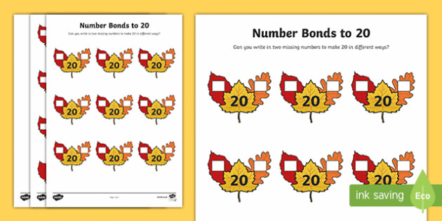 Autumn Leaf Number Bonds to 20 Worksheet / Worksheet