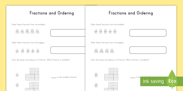 Fractions and Ordering Worksheet / Worksheet - ordering, fractions