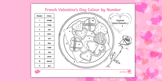 👉 French Valentine's Day Colour by Number - Primary Resources