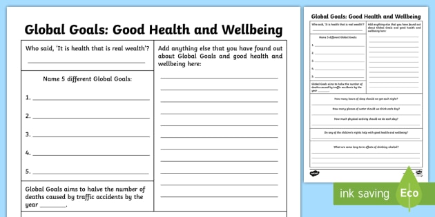 Global Goals Good Health and Wellbeing Fact File Research Activity