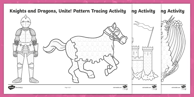 Knights and Dragons, Unite! Pattern Tracing Activity