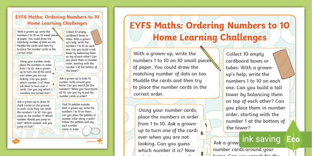 👉 EYFS Puts Numbers to 10 in Order Home Learning Challenges
