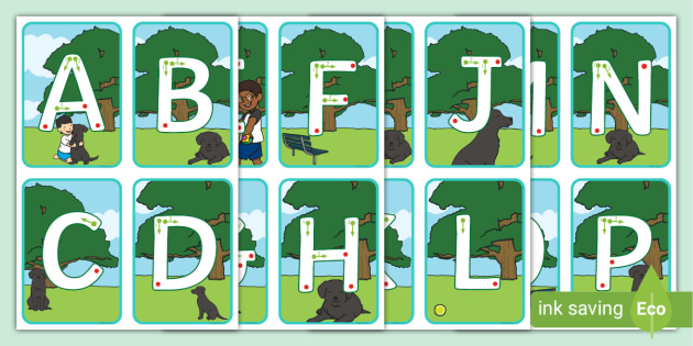 Black Labrador Themed A to Z Upper-Case Letter Formation Tracing Cards