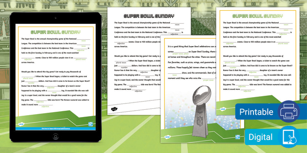 Super Bowl Sunday Laugh Libs Activity | Twinkl Resources