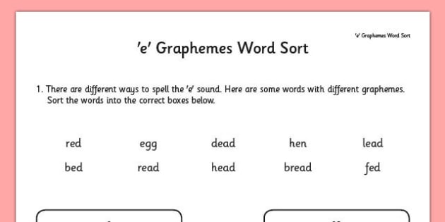 Phase 5 e Graphemes Word Sort (teacher made)