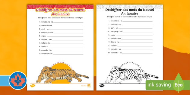 Lunar New Year Word Unscramble Activity French