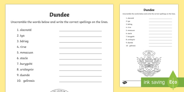 Dundee Word Unscramble (teacher made)
