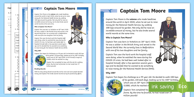 LKS2 Captain Tom Moore Reading Comprehension Activity