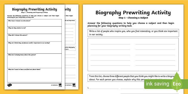 Biography Prewriting and Planning Activity for Yr 3-6