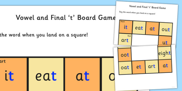 Vowel and Final 'T' Board Game (Teacher-Made)