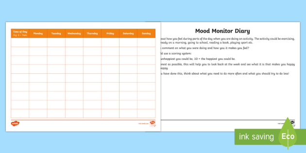 Mood Monitor Diary Worksheet Teacher Made 