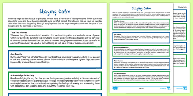 FREE! - Adult Wellbeing Staying Calm (teacher made)