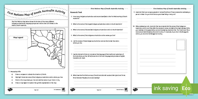 First Nations Map South Australia Worksheet (teacher made)