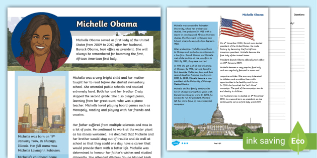 Michelle Obama Differentiated Reading Activity