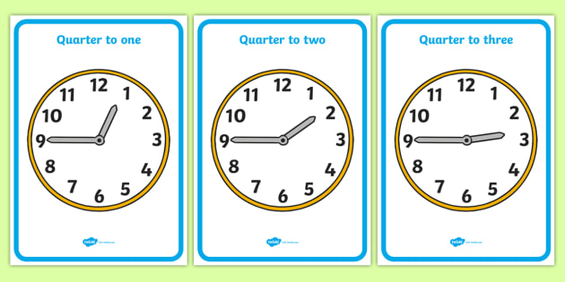 Analogue Clocks - Quarter To - Time resource, Time vocabulary Analogue Clocks - Quarter To - Time resource, Time vocabulary