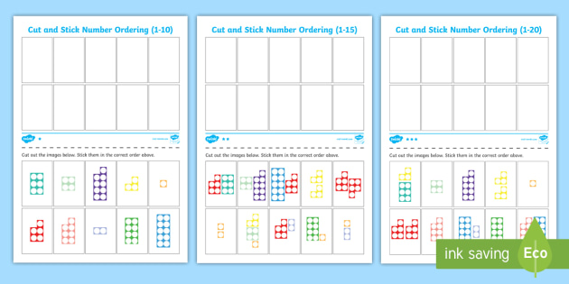 Number Shape Cut and Stick Number Ordering Worksheet / Worksheet