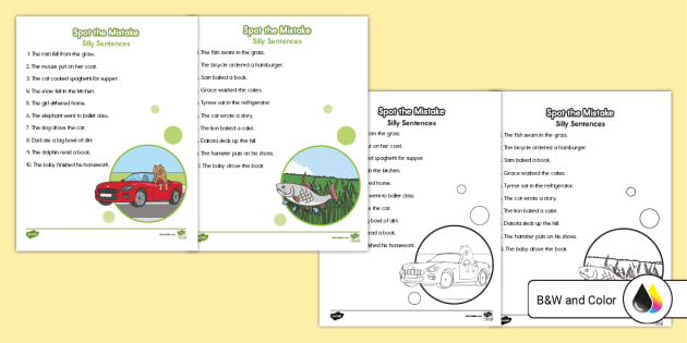 Spot the Mistake Silly Sentences Listening Activity